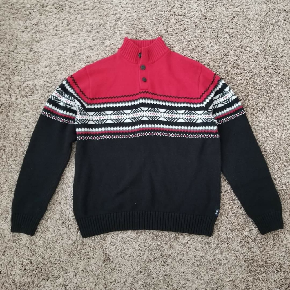 Chaps Pullover Sweater Button Mock Neck - Gem